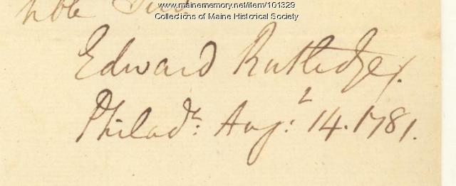 Item 101329 - Edward Rutledge signature, Aug. 14, 1781 - Vintage Maine ...