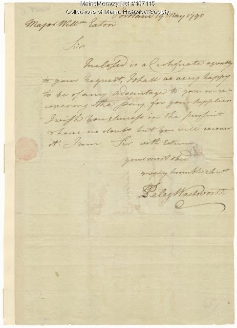 Peleg Wadsworth letter to Major William Eaton, 1790 - Maine Memory Network