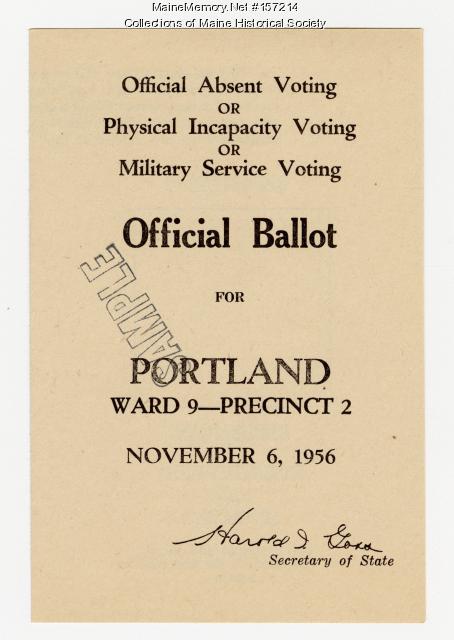 Portland sample absentee ballot, 1956 - Maine Memory Network