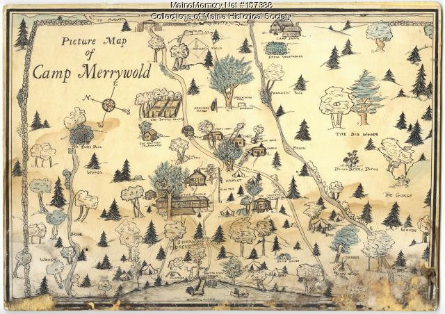 Picture map of Camp Merrywold, Readfield, 1929 - Maine Memory Network