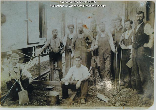 Railroad station, two steam locomotives, and customs House, Vanceboro ...