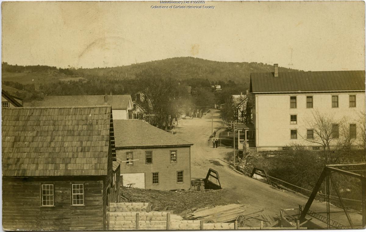Entering Main Street from Webb's River Bridge, Dixfield, ca. 1900 ...