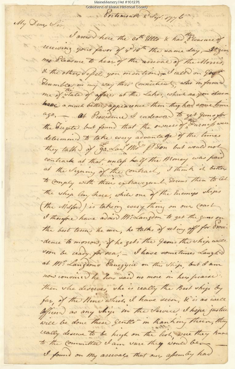William Whipple on Revolutionary War and economy, Portsmouth, New ...
