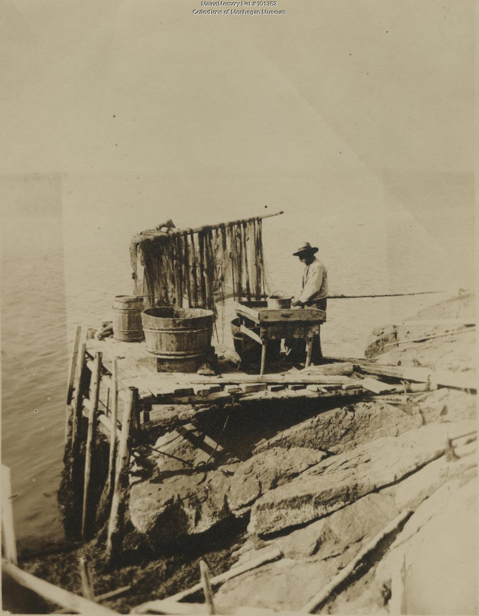 Harrison Humphrey and nets, Monhegan, ca. 1885 - Maine Memory Network