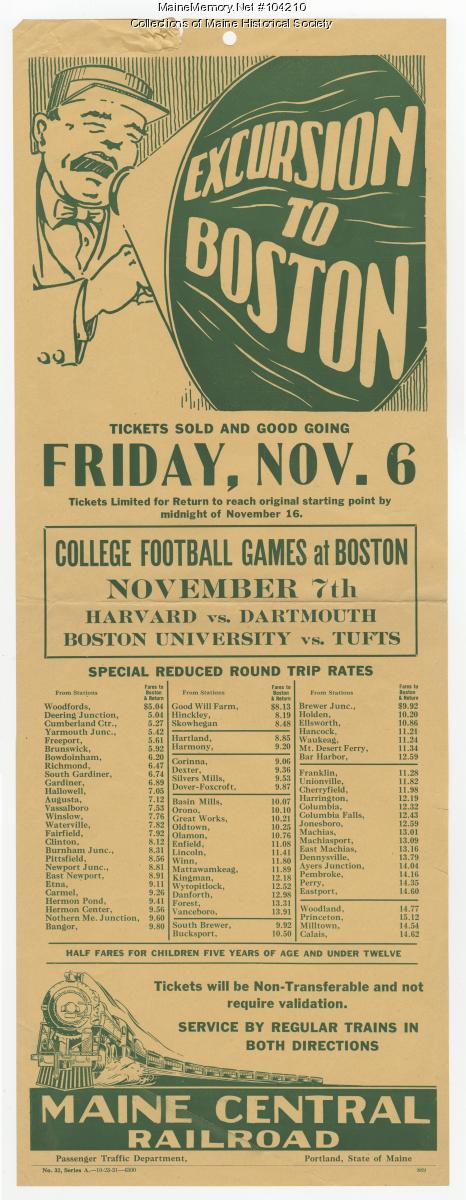 College football games at Boston excursion flyer, 1931 - Maine Memory ...