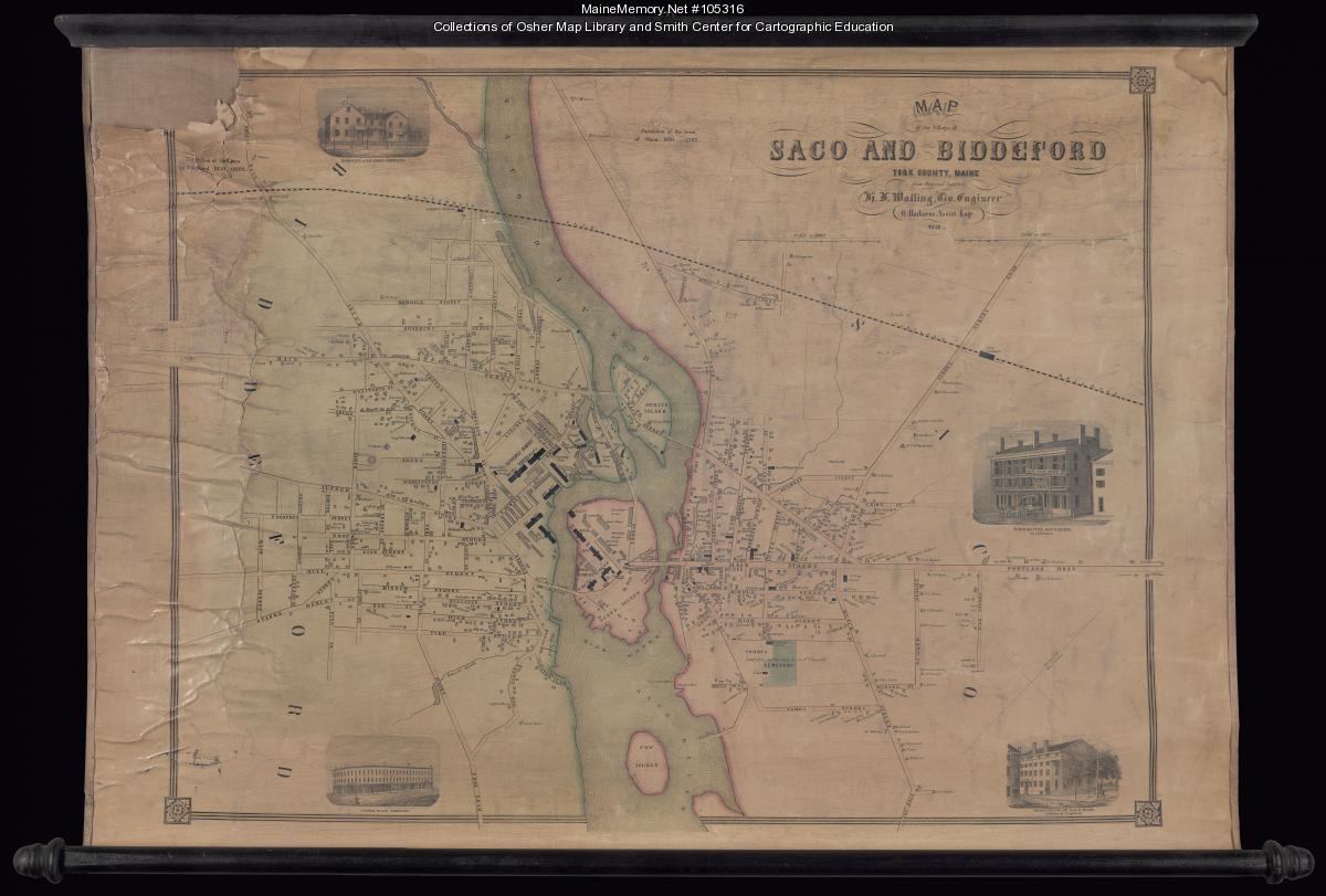 Map of the villages of Saco and Biddeford, York County, 1851 - Maine ...
