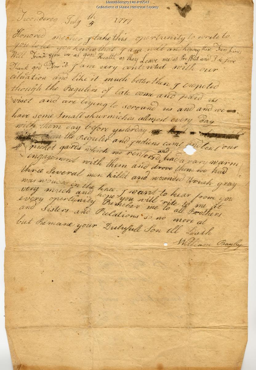 William Bayley to mother, July 5, 1777 - Maine Memory Network