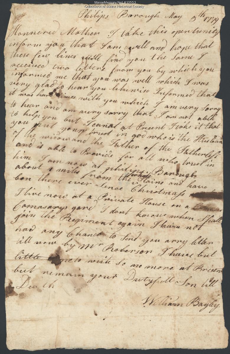William Bayley to mother, May 9, 1779 - Maine Memory Network