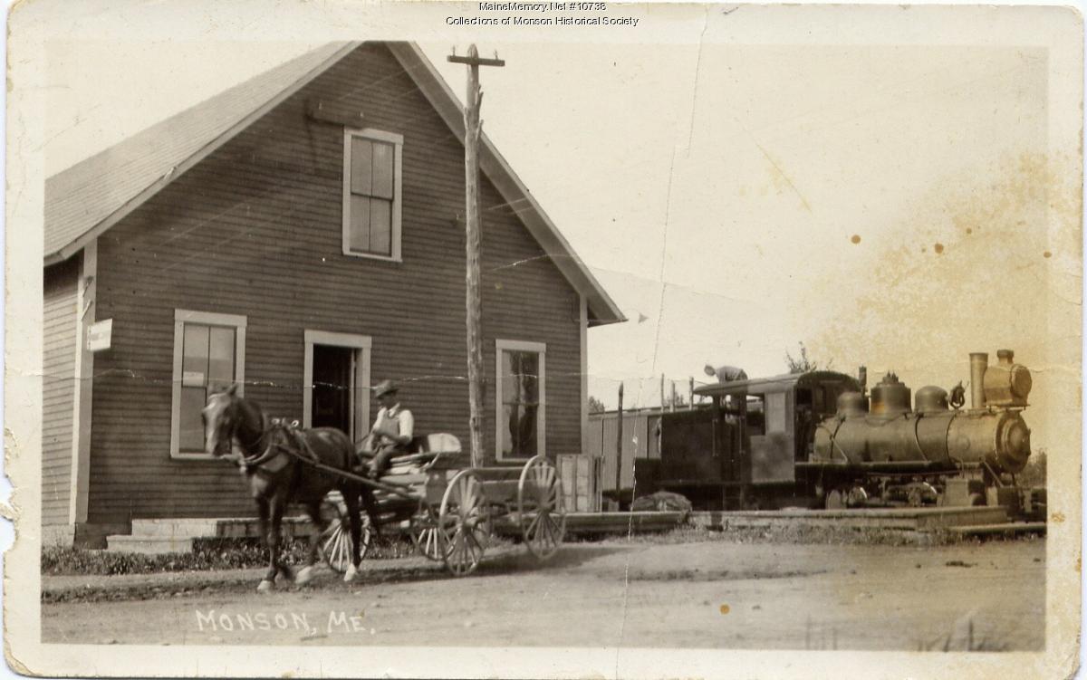 Monson Railroad Station and Narrow Gauge train, ca. 1900 - Maine Memory ...