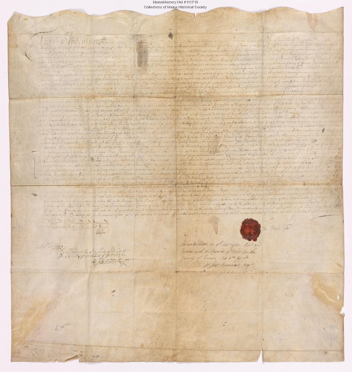 Kennebec Purchase Deed, October 27, 1661 - Maine Memory Network