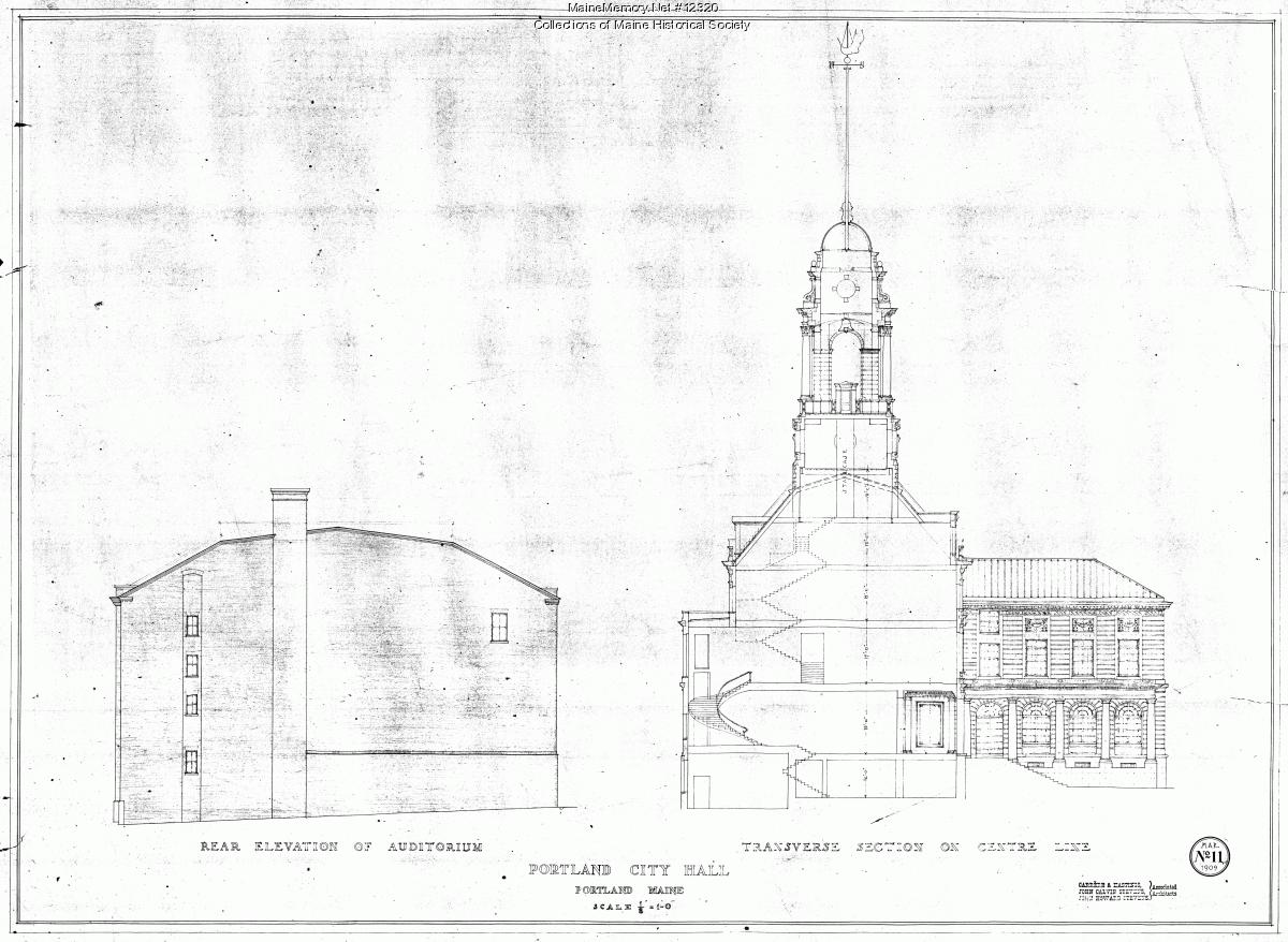 New Portland City Hall transverse section drawing, 1909 - Maine Memory ...