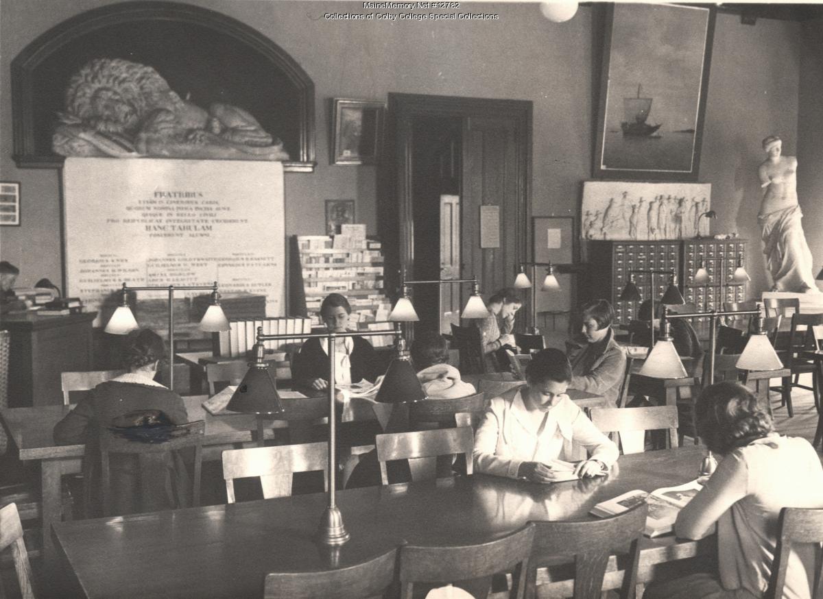 Lion in the Library, Memorial Hall, ca. 1935 - Maine Memory Network