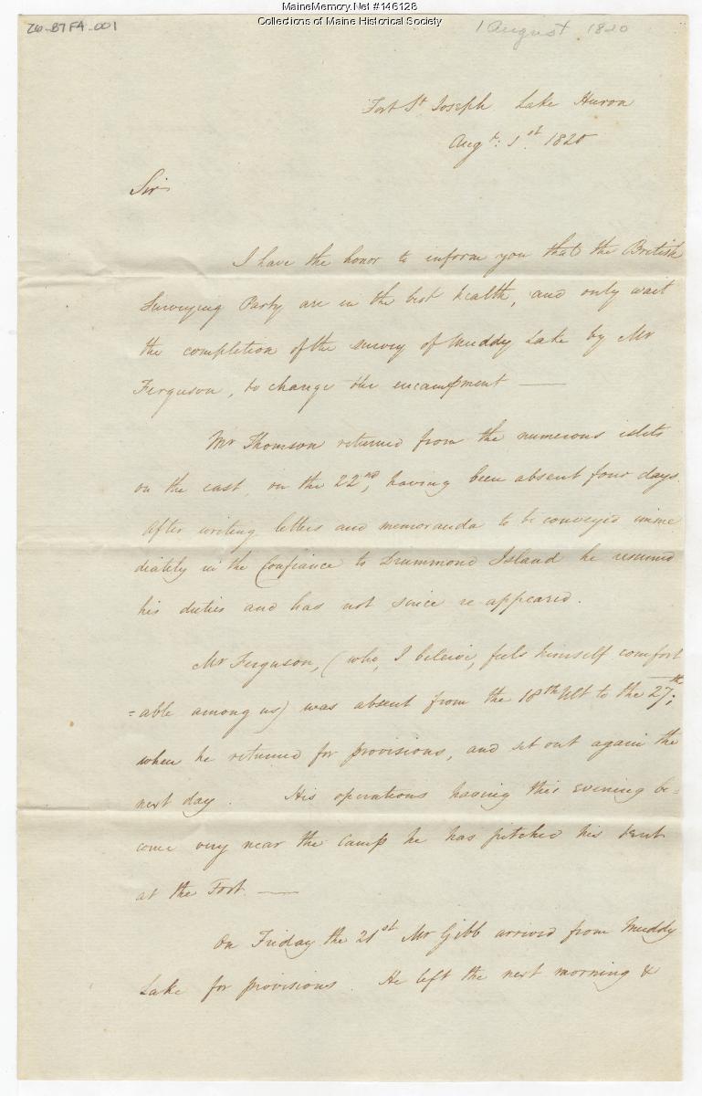 Barclay Collection Correspondence, August-September, 1820 - Maine ...