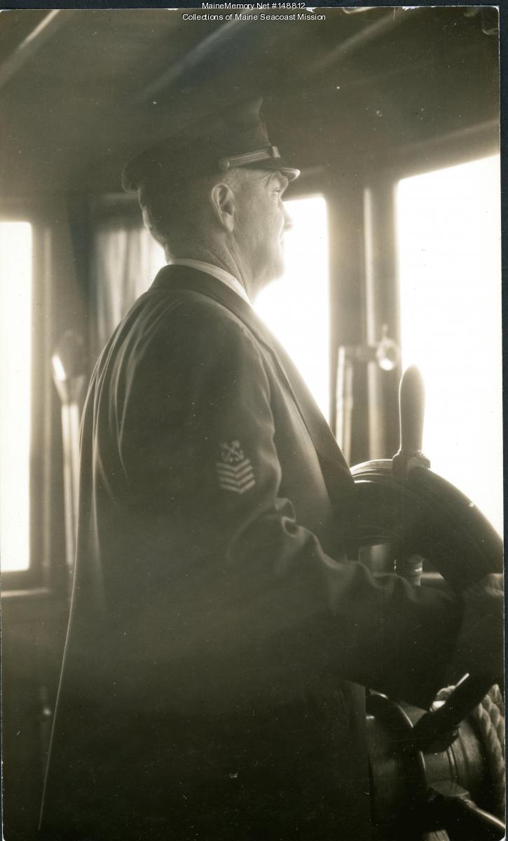 Captain Edgar Dorr aboard the "Sunbeam II," ca. 1928 - Maine Memory Network