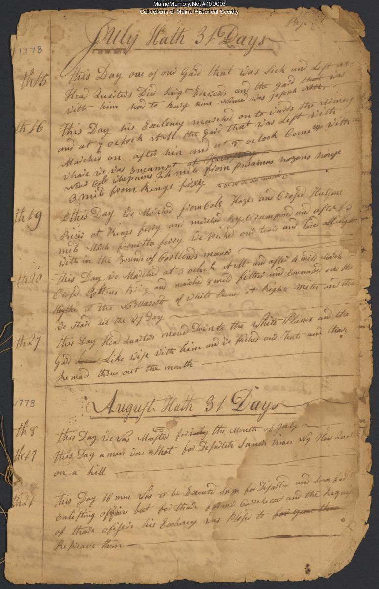 Elijah Fisher journal, 1778-1780 - Maine Memory Network