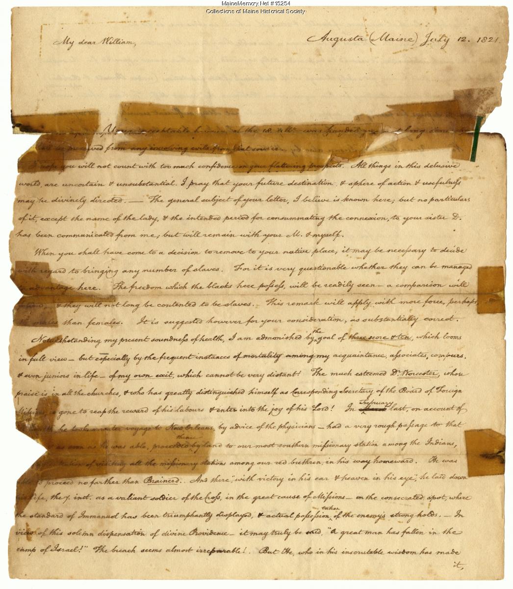 Henry Sewall letter to son concerning slavery, 1821 - Maine Memory Network