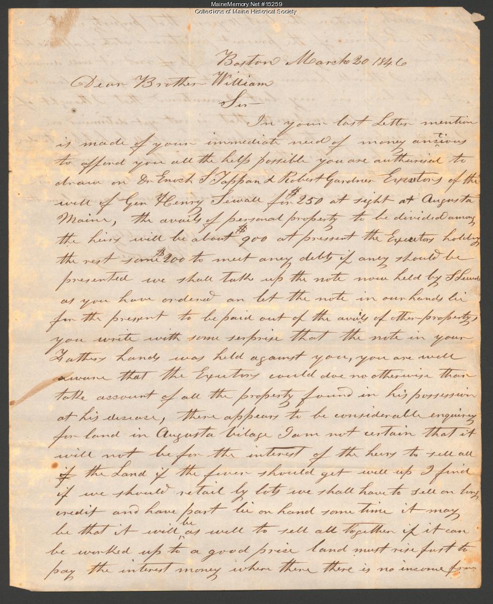 Letter concerning estate of Henry Sewall, 1846 - Maine Memory Network