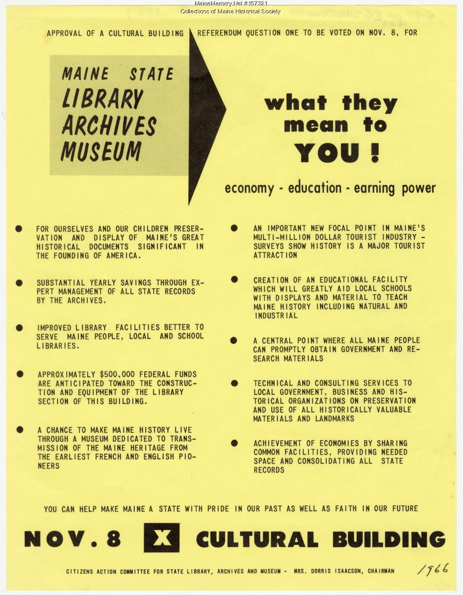 Maine cultural building referendum information, 1966 - Maine Memory Network
