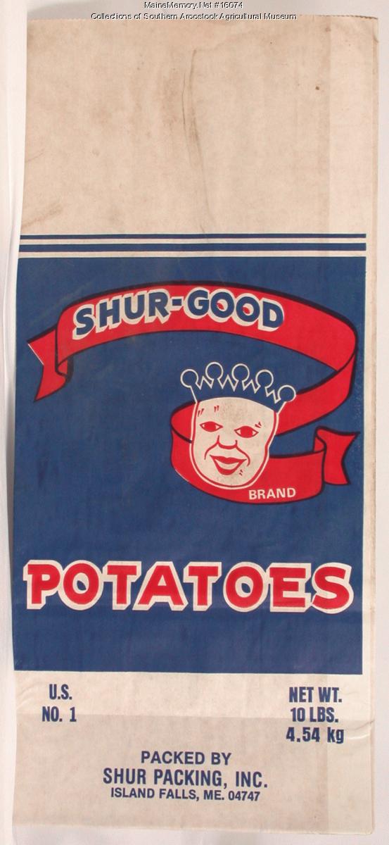 Shur Good brand potato bag, Island Falls, ca. 1970 - Maine Memory Network