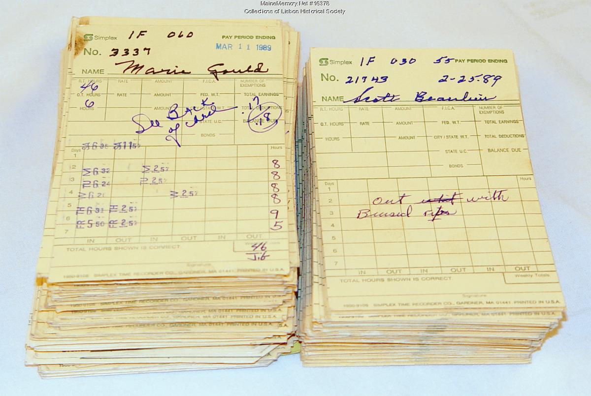 Employee timecards, Farnsworth Mill, 1989 - Maine Memory Network