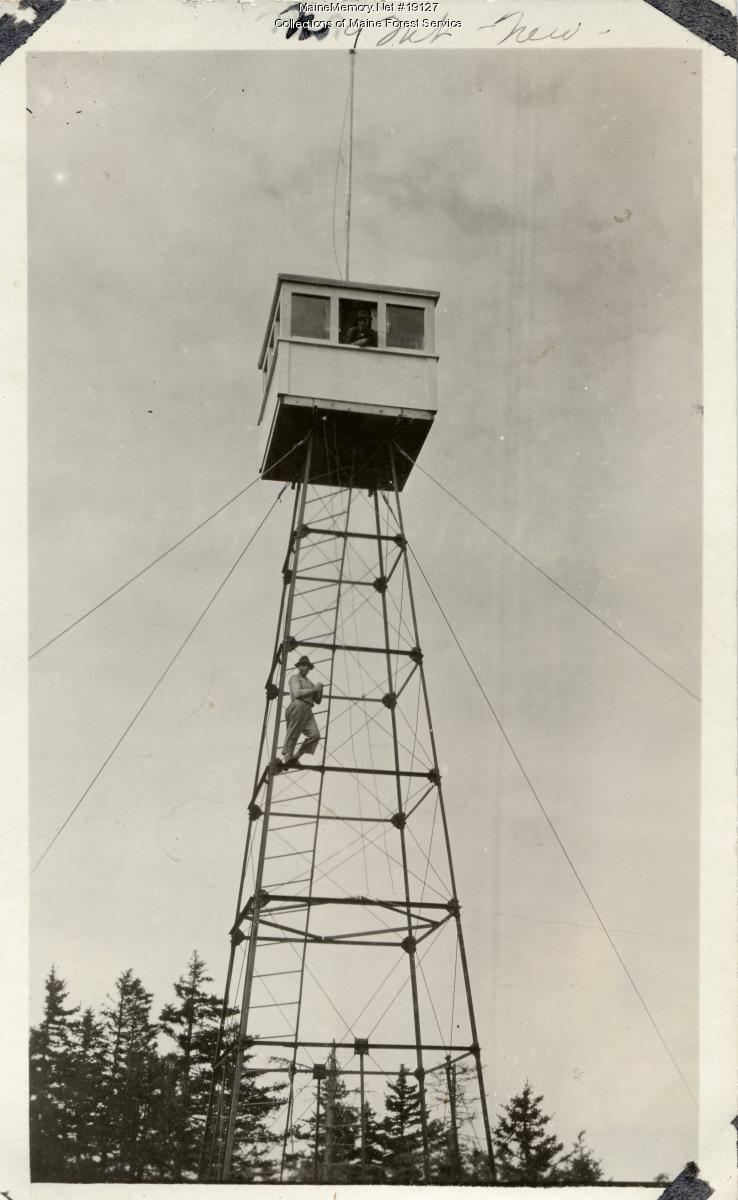 New lookout tower, Number Nine Mountain, ca. 1920 - Maine Memory Network