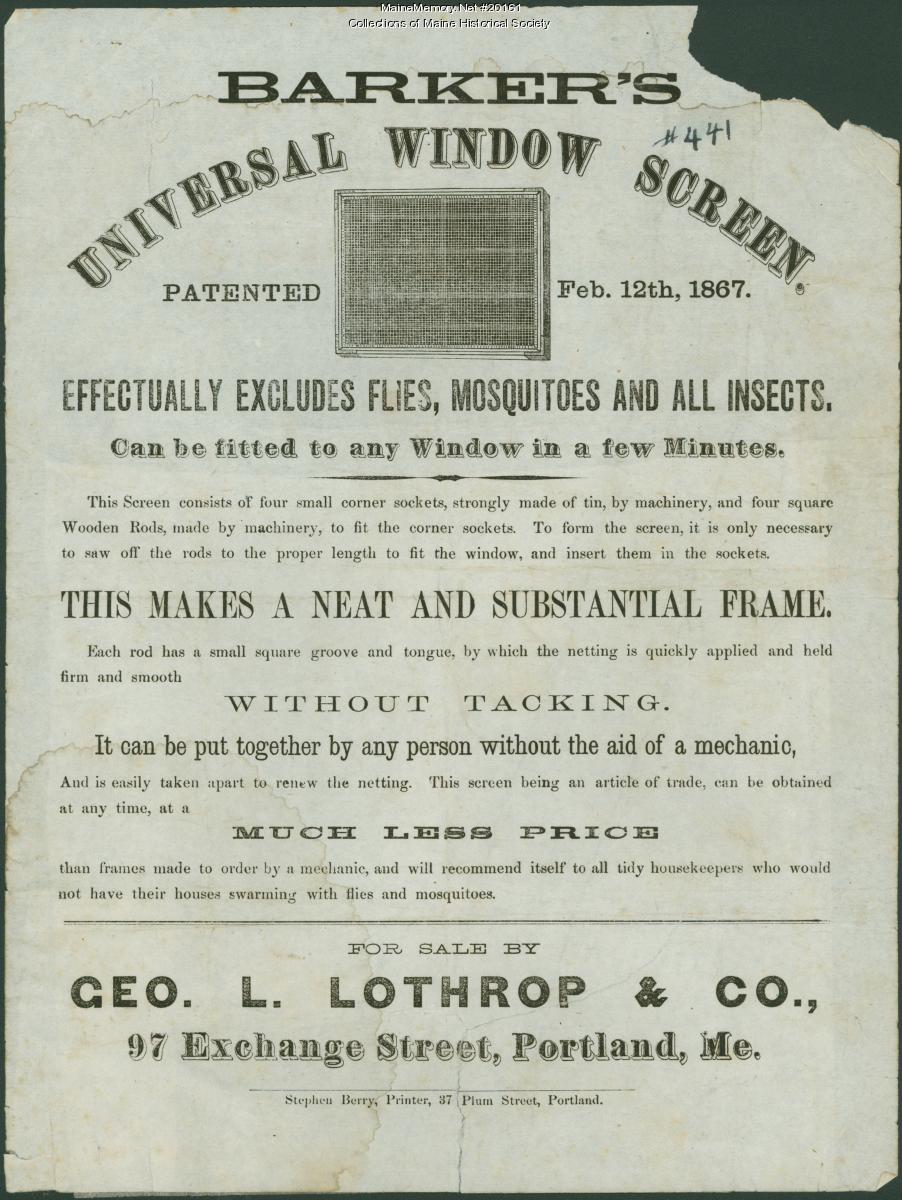 Window screen advertisement, Portland, 1867 - Maine Memory Network