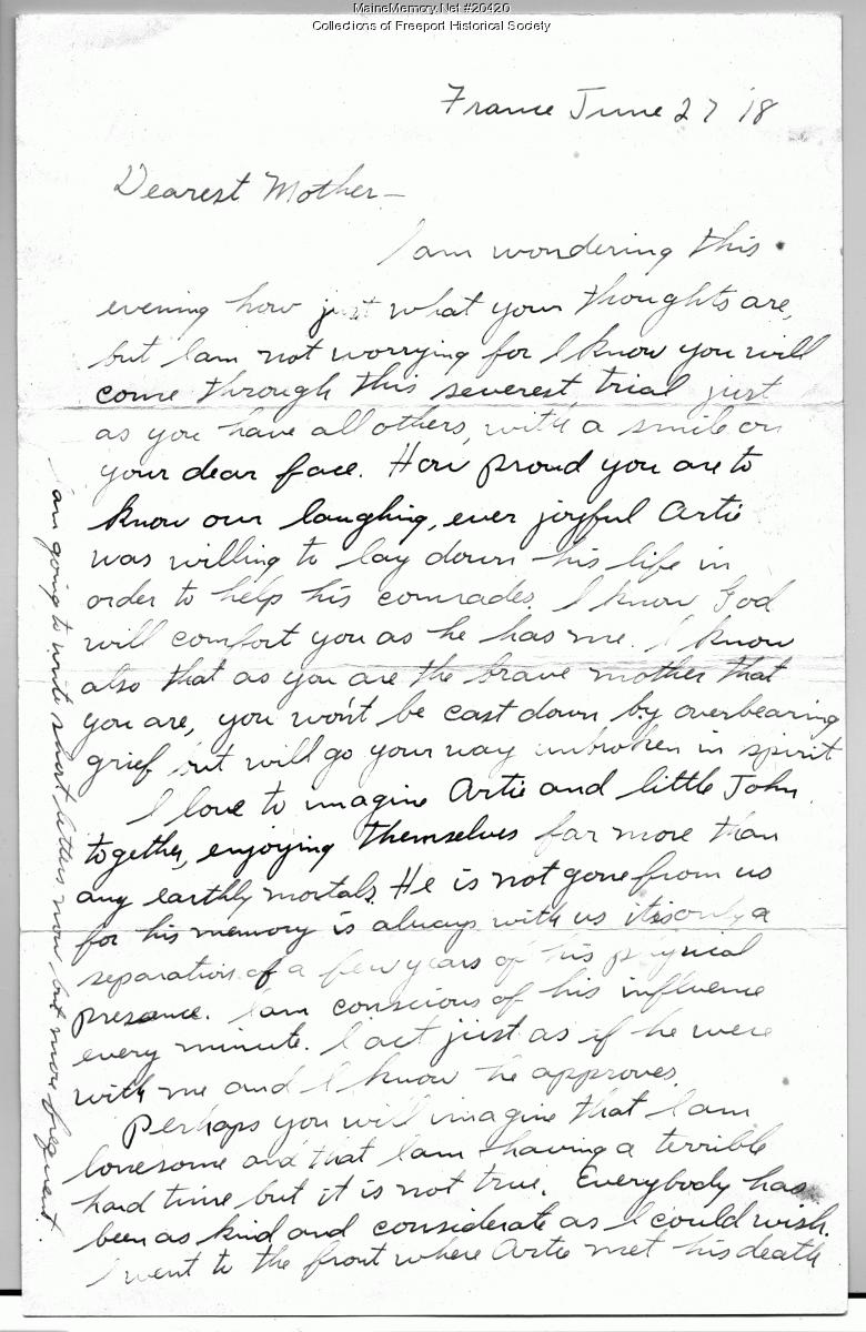 Raymond Wheeler Stowell's letter to his mother, 1918 - Maine Memory Network