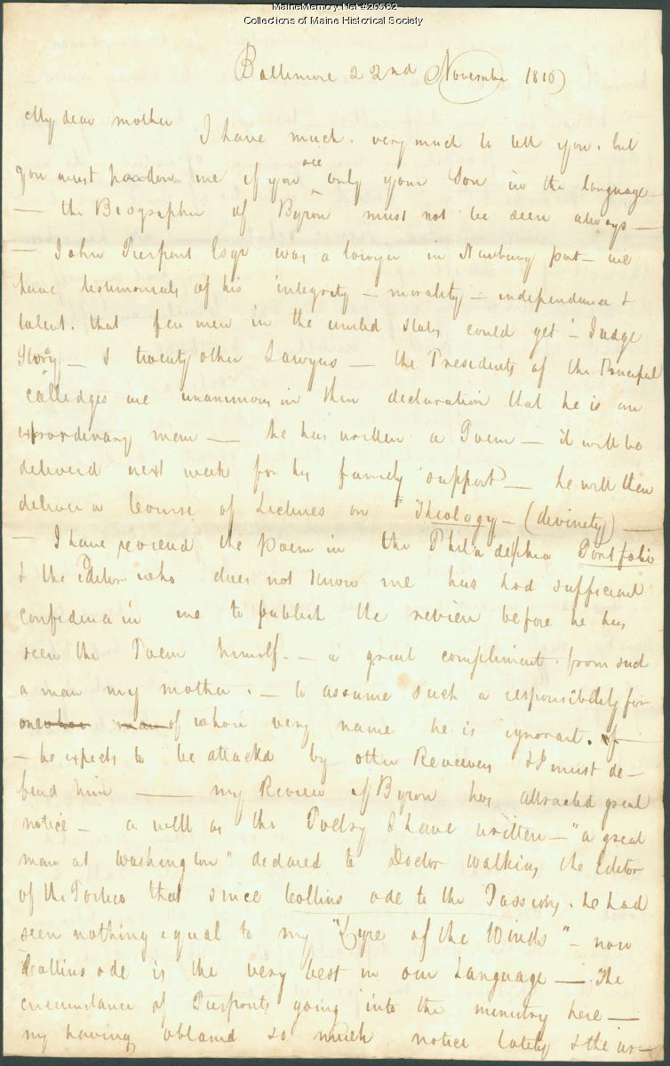 John Neal letter about writing career, 1816 - Maine Memory Network