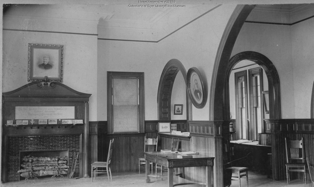 Old Dyer Library interior, Saco, ca. 1900 - Maine Memory Network