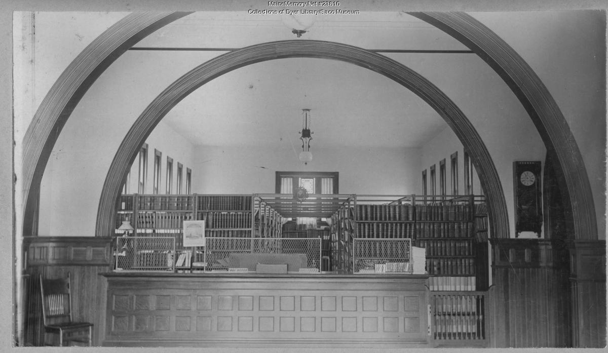 Old Dyer Library Shelf Stacks, ca. 1900 - Maine Memory Network