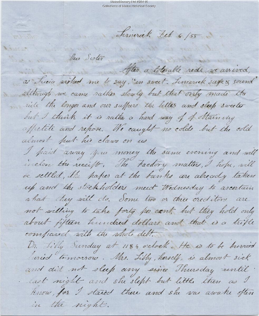 Samuel Freeman to Phebe Sanborn, Limerick, 1855 - Maine Memory Network