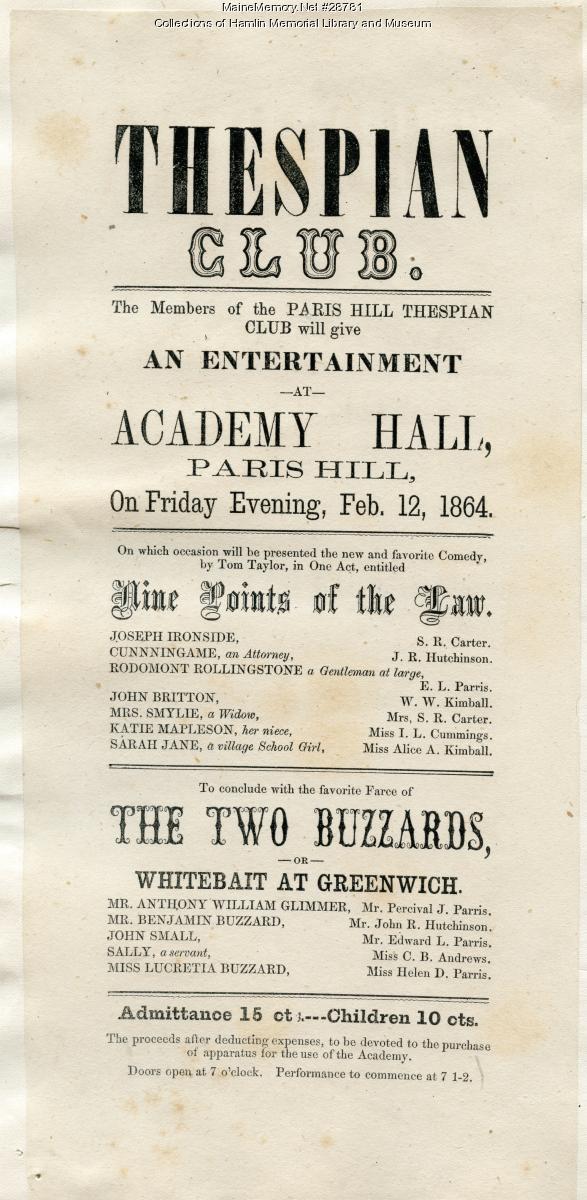 Thespian Club, Paris Hill, 1864 - Maine Memory Network