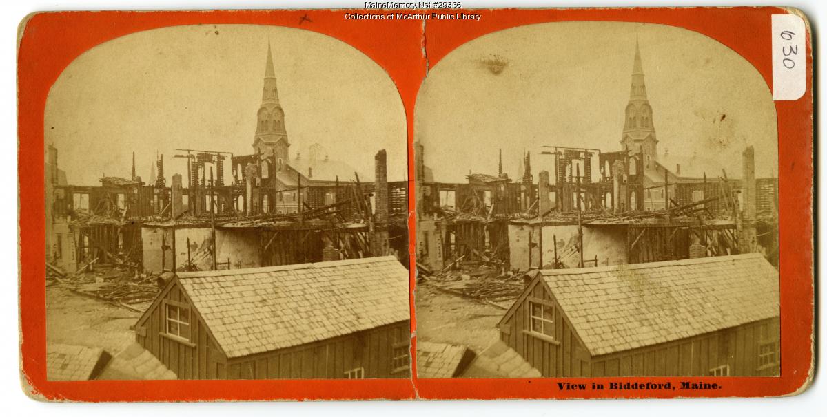 Shaw's Block ruins, Biddeford, 1872 - Maine Memory Network