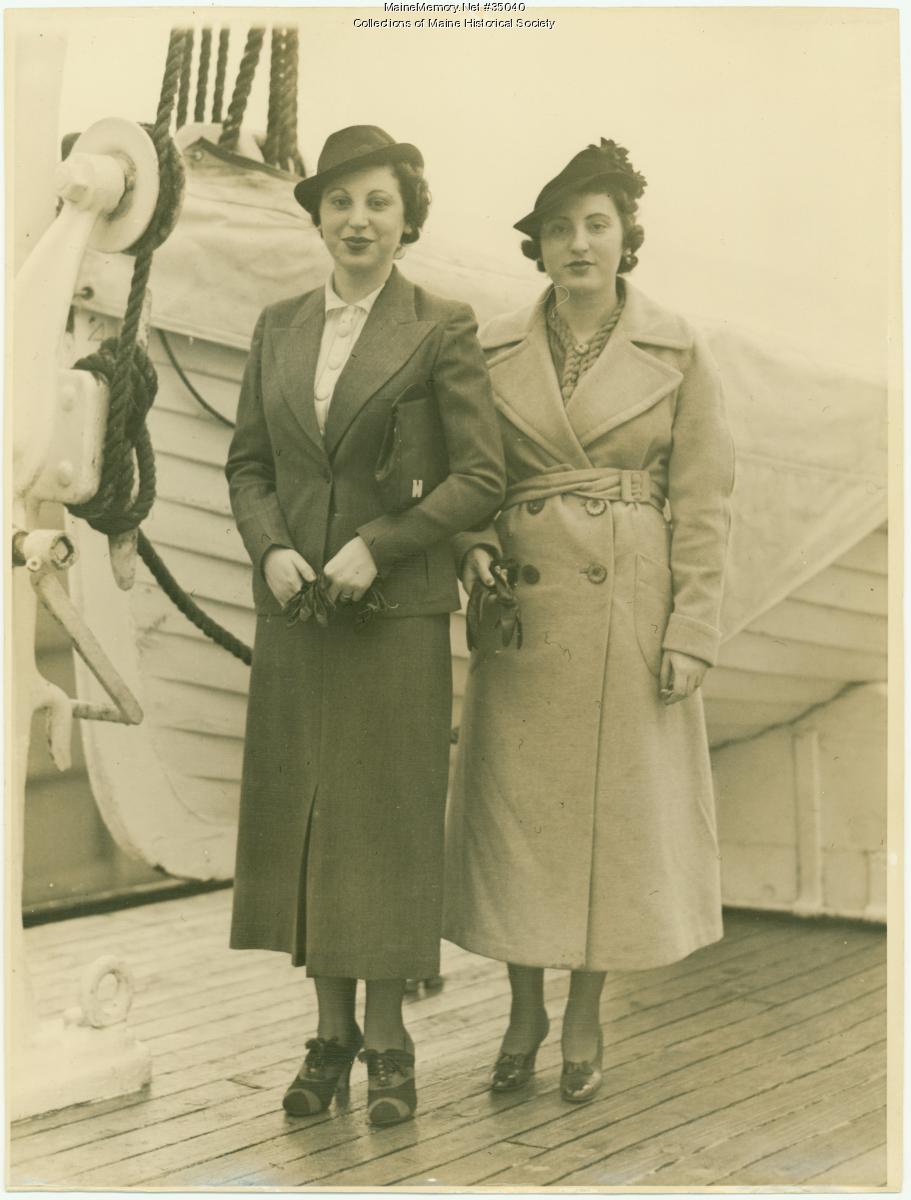 Sadye and Harriett Waterman on ship, 1936 - Maine Memory Network