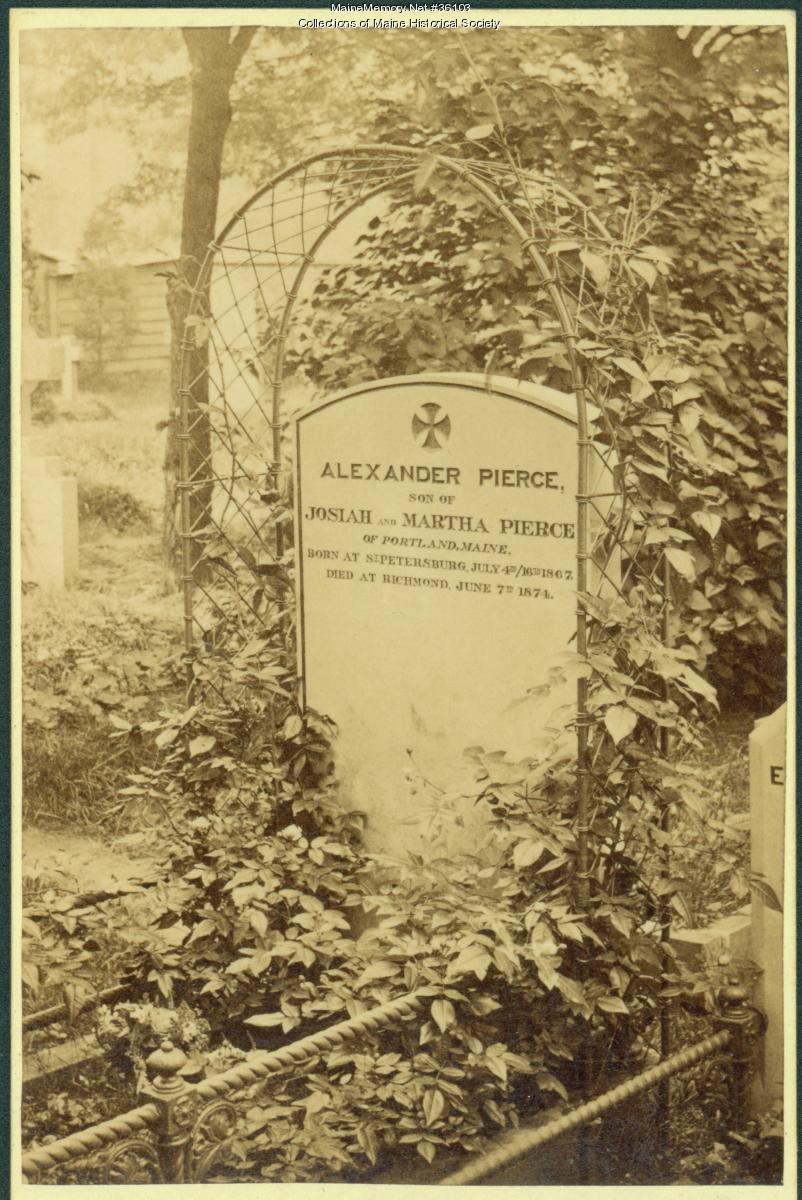 Alexander Pierce gravesite, England, ca. 1874 - Maine Memory Network