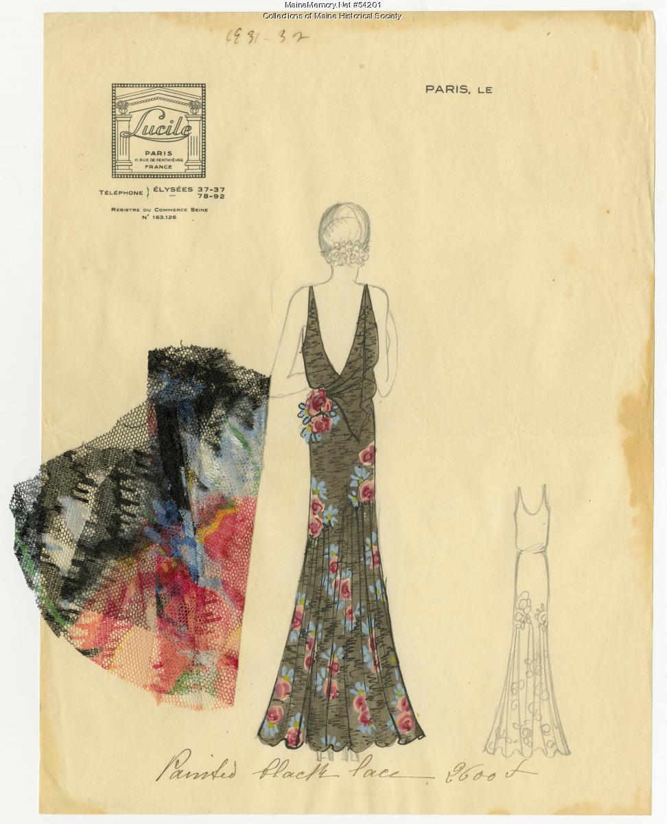 Painted black lace dress, Paris, 1931 - Maine Memory Network