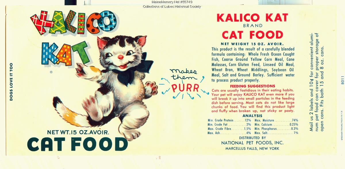 Kalico Kat catfood label, Lubec, ca. 1955 - Maine Memory Network