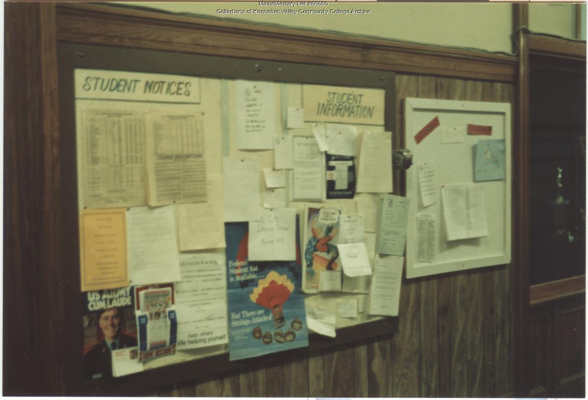 Gilman School bulletin board, Waterville, 1983 - Maine Memory Network