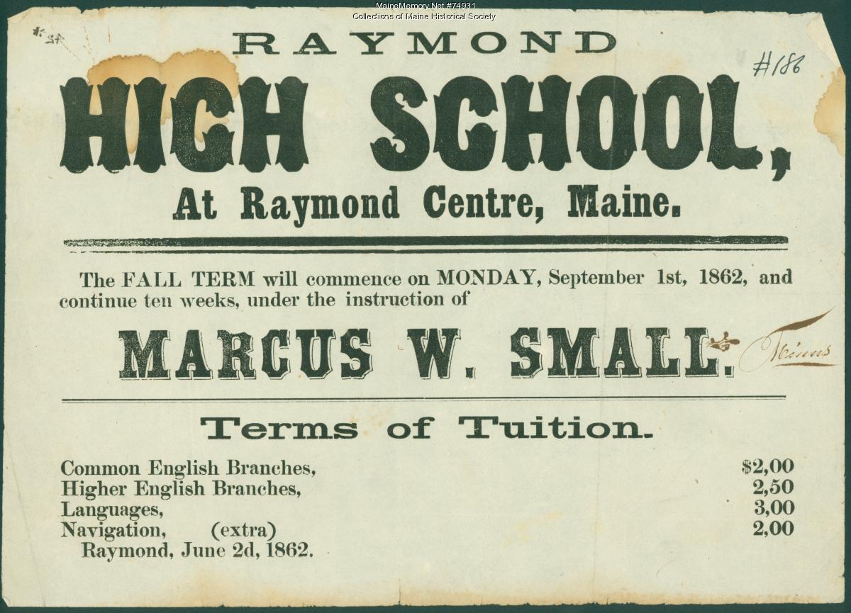 Raymond High School broadside, 1862 - Maine Memory Network