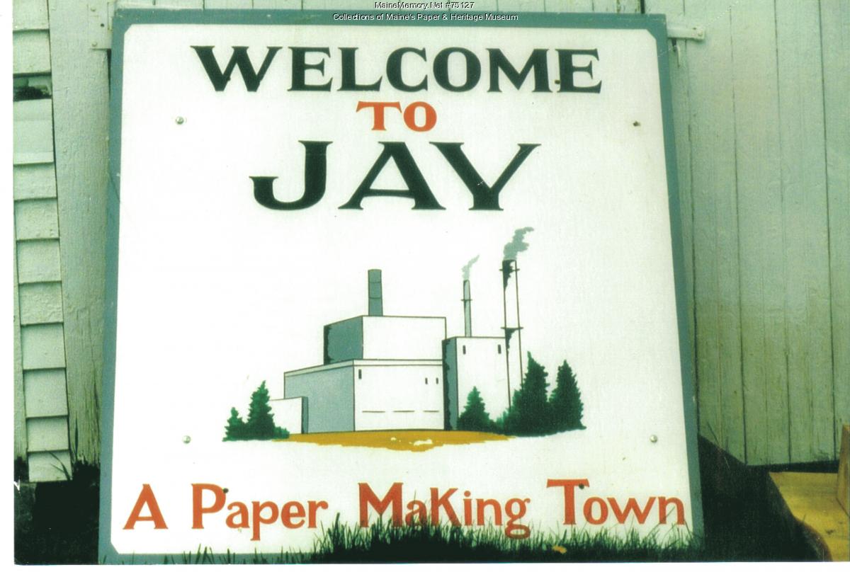 Welcome to Jay sign, ca. 1986 - Maine Memory Network