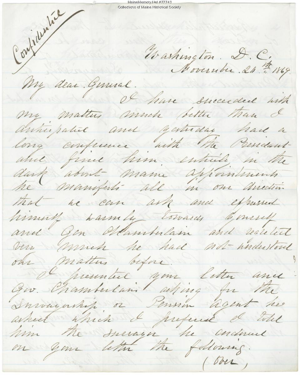 George Beal on political appointments, Washington, 1869 - Maine Memory ...
