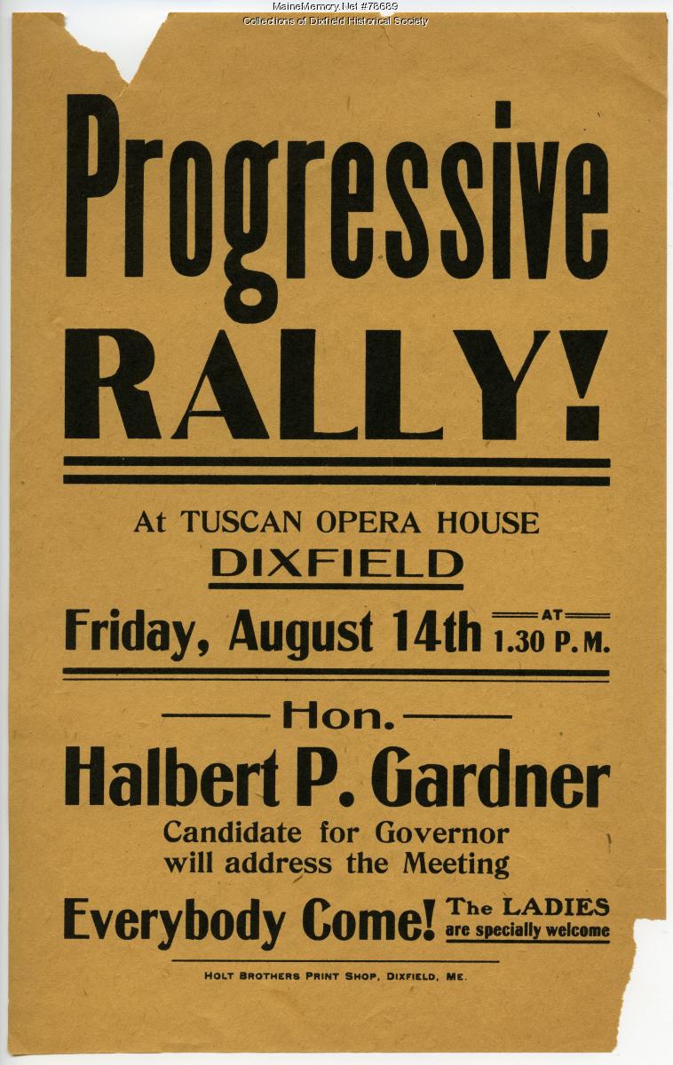 Progressive Rally Announcement, Dixfield, 1914 - Maine Memory Network