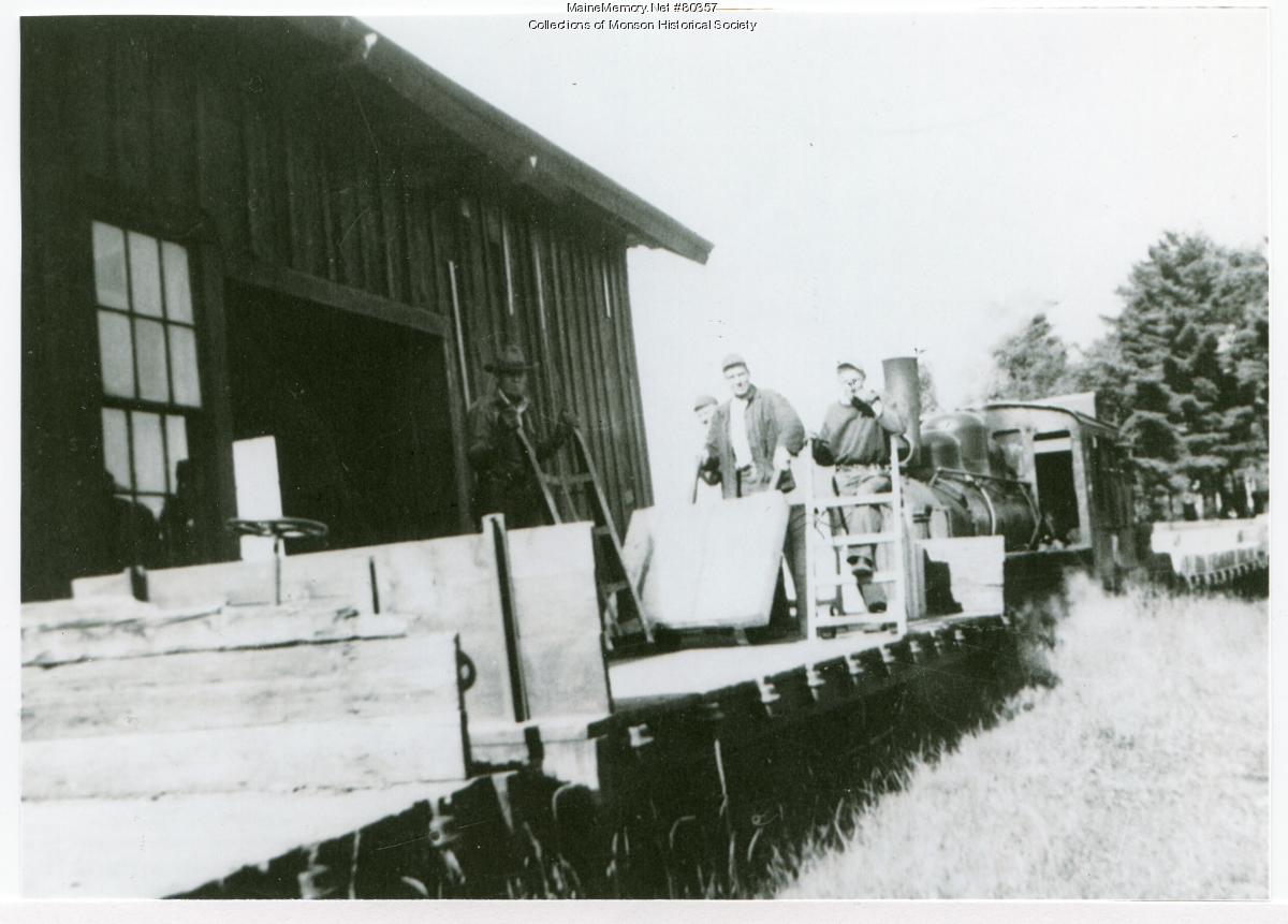 Loading Flat Beds on the Monson Train, ca. 1935 - Maine Memory Network