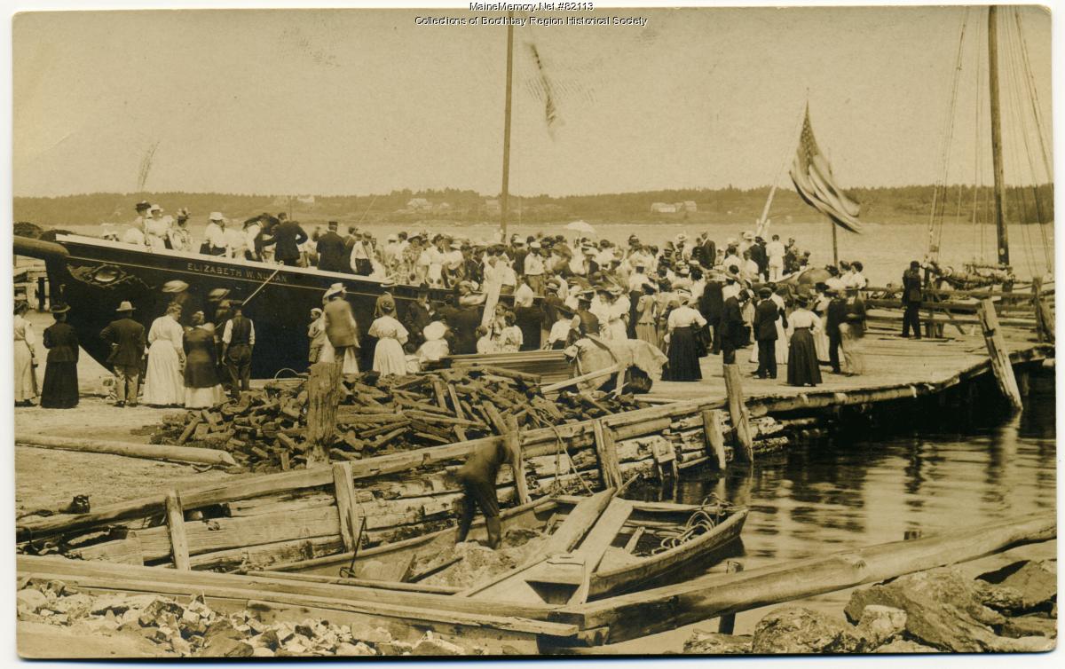 Schooner Elizabeth W. Nunan launch in East Boothbay, July 1908 - Maine ...