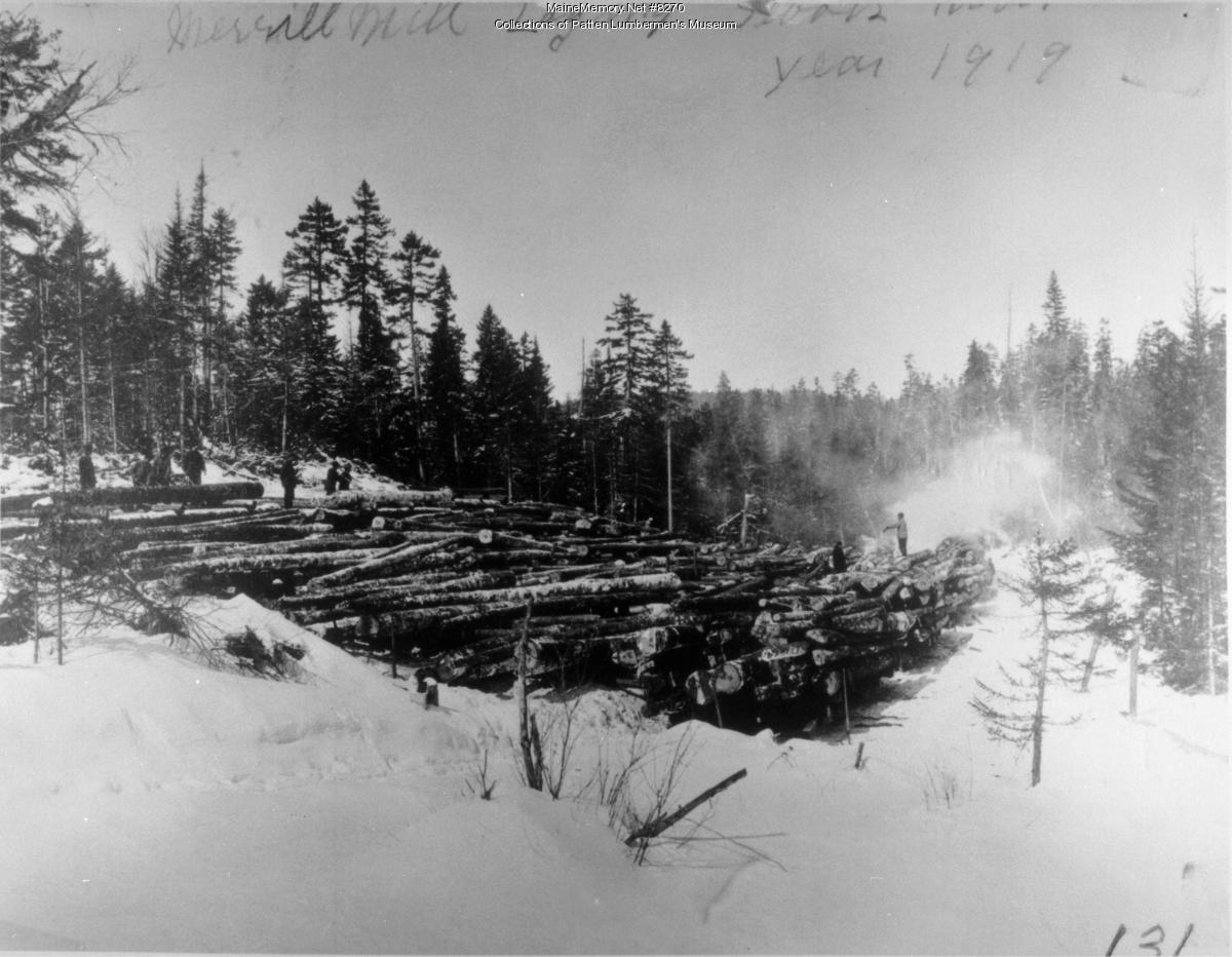 Merrill Mill logging, Sebois River, 1919 - Maine Memory Network