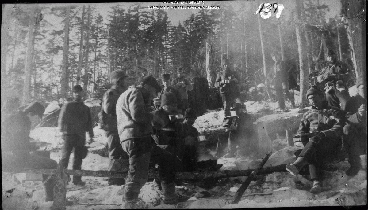 Lunch Being Served in the Woods, ca. 1900 - Maine Memory Network