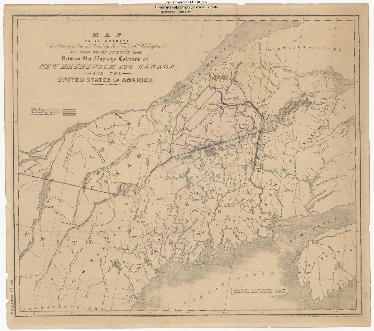 Treaty of Washington boundary map, 1842 - Maine Memory Network