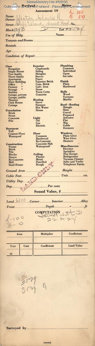 Assessor's Record, Yeaton property, Sunset Road, Cliff Island, Portland ...
