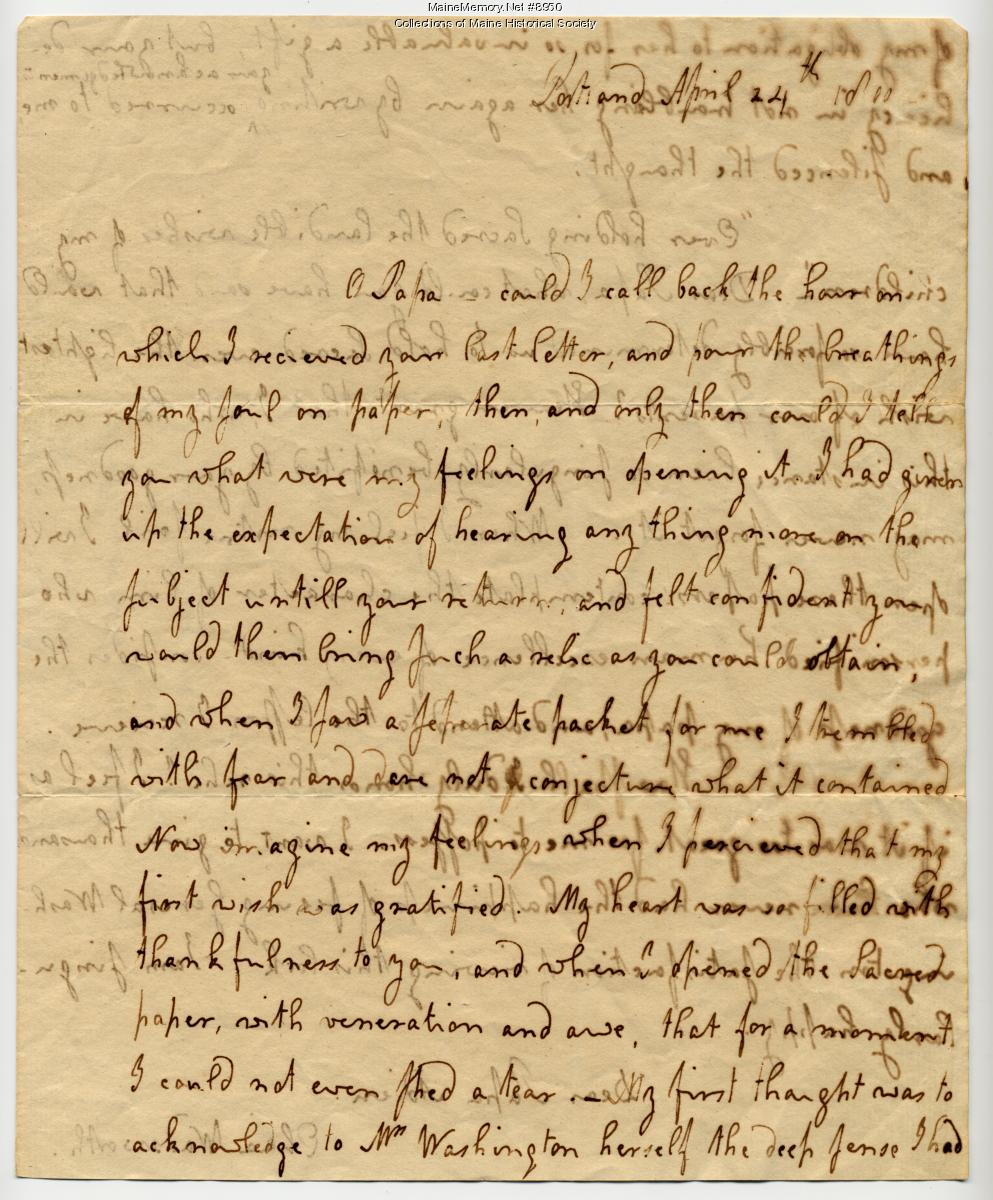 Letter from Elizabeth Wadsworth to her father, Peleg Wadsworth, 1800 ...
