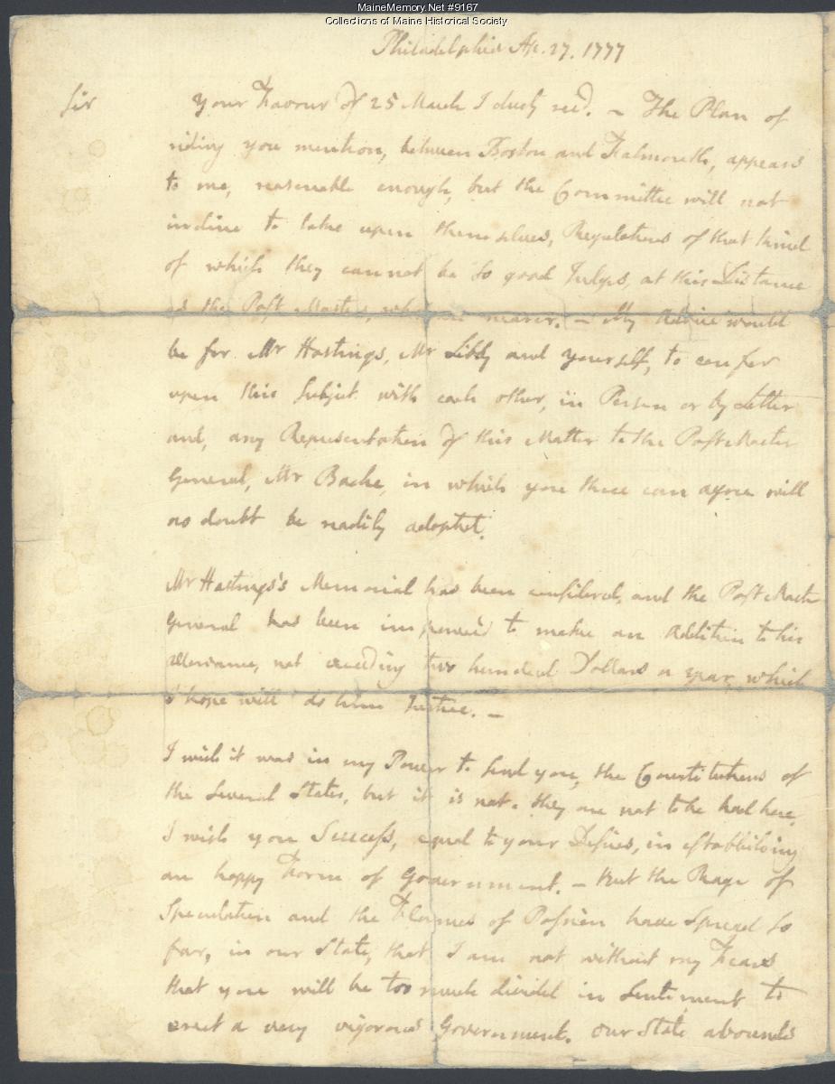 John Adams letter to Samuel Freeman, 1777 - Maine Memory Network